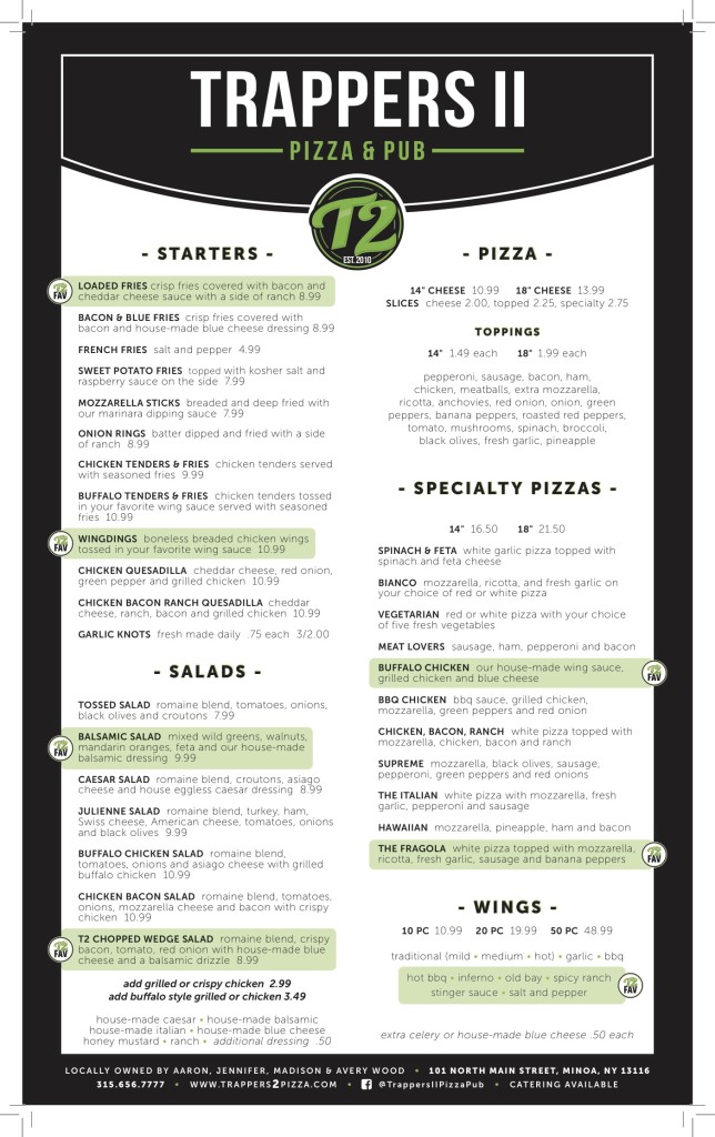 Menu | Trappers II Pizza & Pub