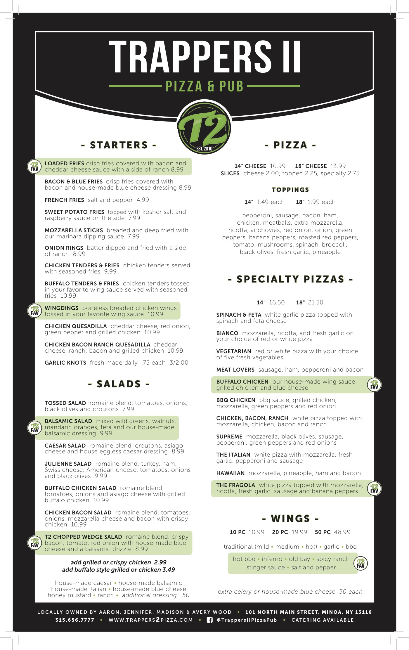 Menu | Trappers II Pizza & Pub
