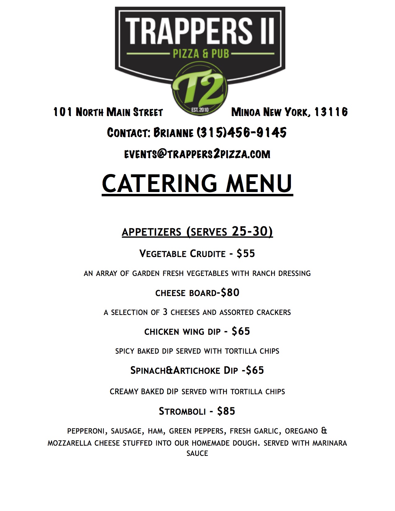 MENUS Trappers II Pizza & Pub