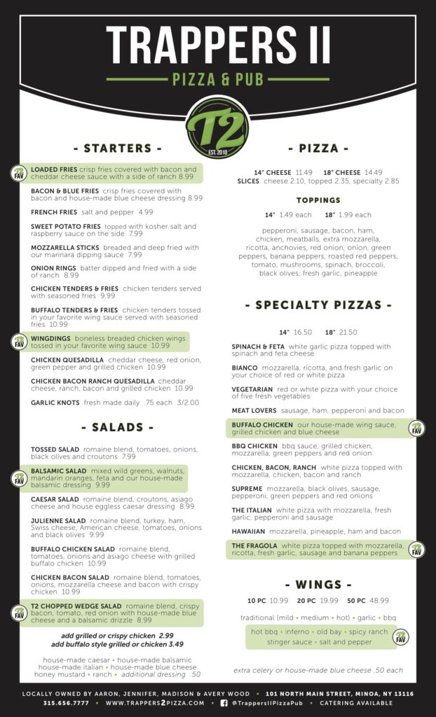 Trappers II Pizza & Pub Menu | Trappers II Pizza & Pub