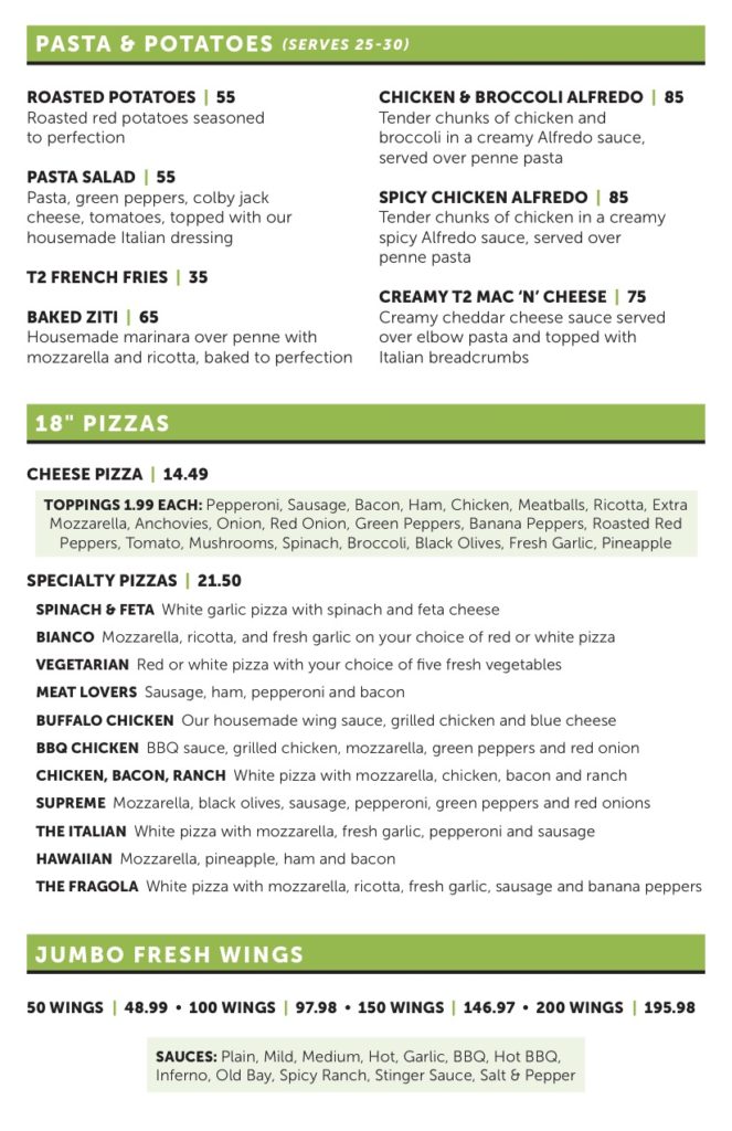 CATERING AND PARTY MENU FOR TRAPPERS II | Trappers II Pizza & Pub