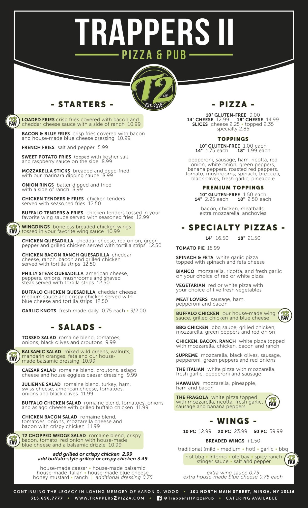 MENUS Trappers II Pizza & Pub