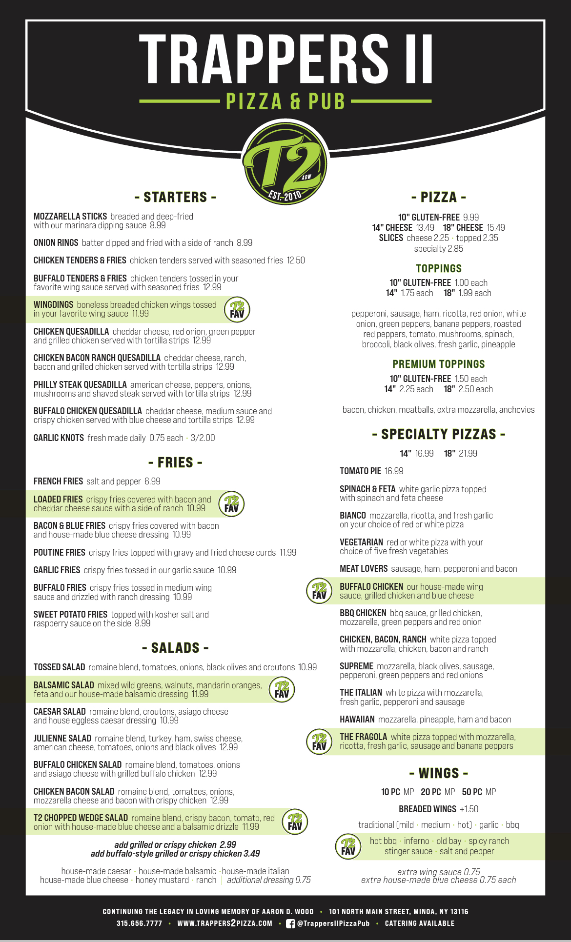 MENUS Trappers II Pizza & Pub
