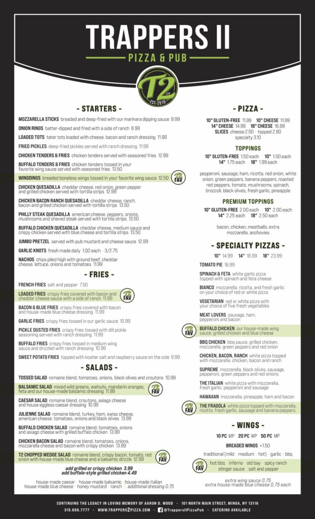 MENUS Trappers II Pizza & Pub